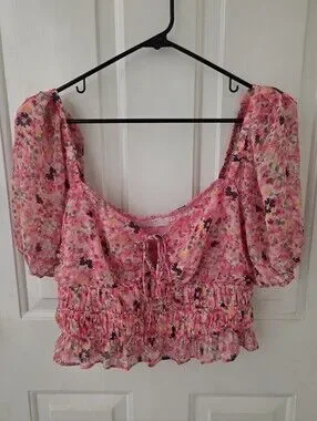 Astr | Tops | Astr The Label Pink Floral Puff Sleeve Top Xl | Poshmark